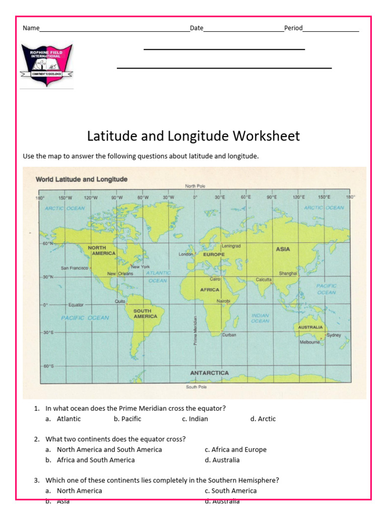 Latitude and Longitude Worksheet | PDF