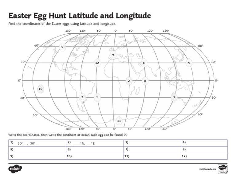 B&W Easter Egg Hunt Latitude and Longitude Activity | PDF