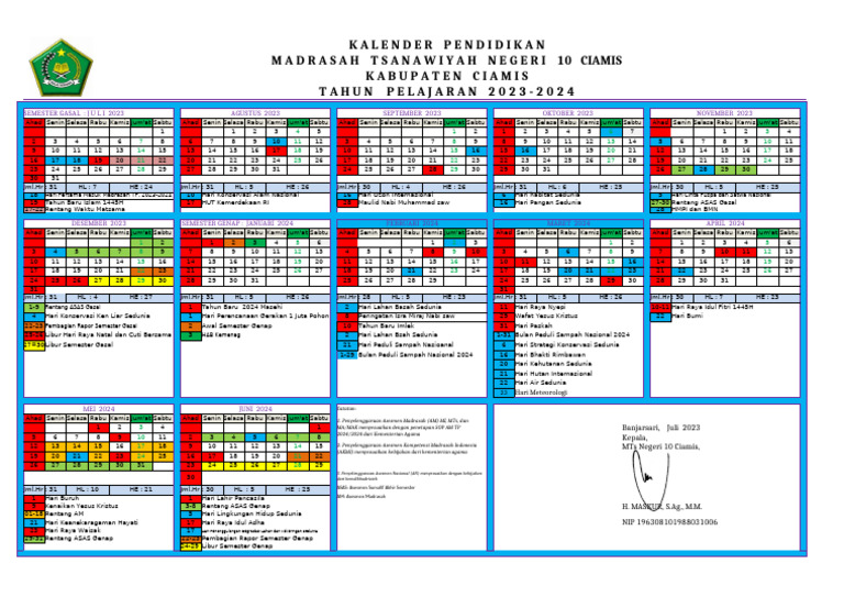 Kalender Pendidikan MTs 10 Ciamis 2023-2024 | PDF