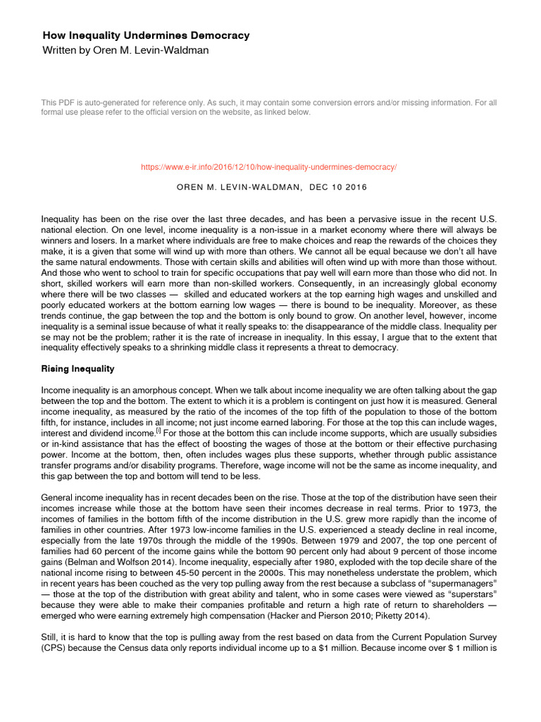 How Inequality Undermines Democracy | PDF | Economic Inequality | Discrimination & Race Relations