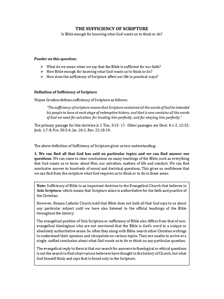 Sufficiency of Bible | PDF | Sola Scriptura | Bible