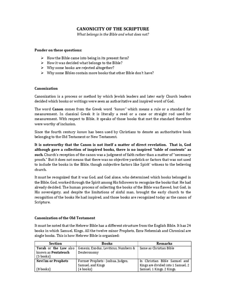 Canonicity of Bible | PDF | Apocrypha | Bible