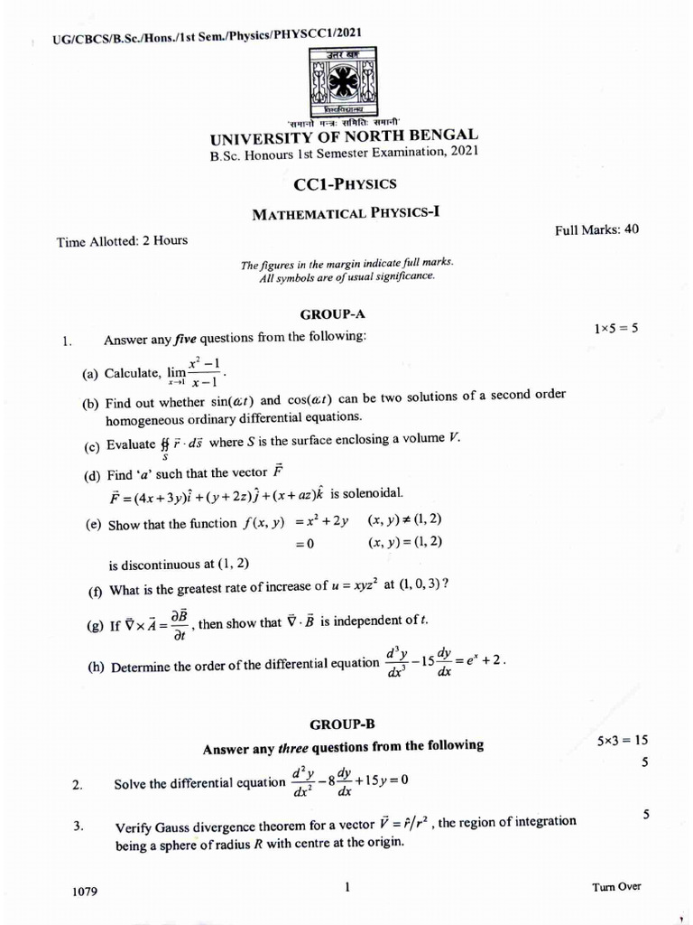 2021 - NBU - 1st Sem - Question | PDF