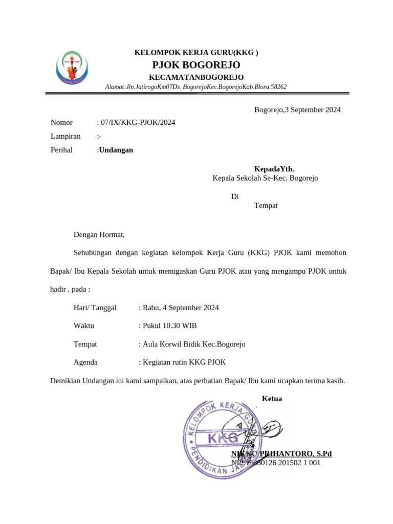 Undangan KKG PJOK | PDF