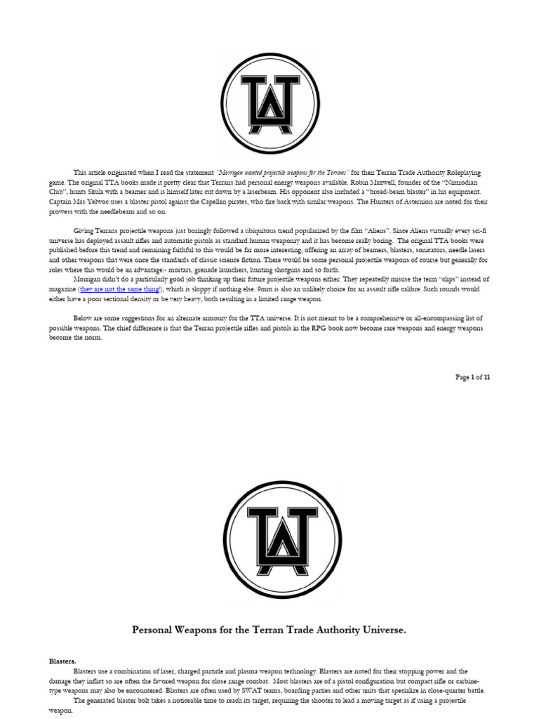 TTA Personal Weapons | PDF | Mortar (Weapon) | Gun