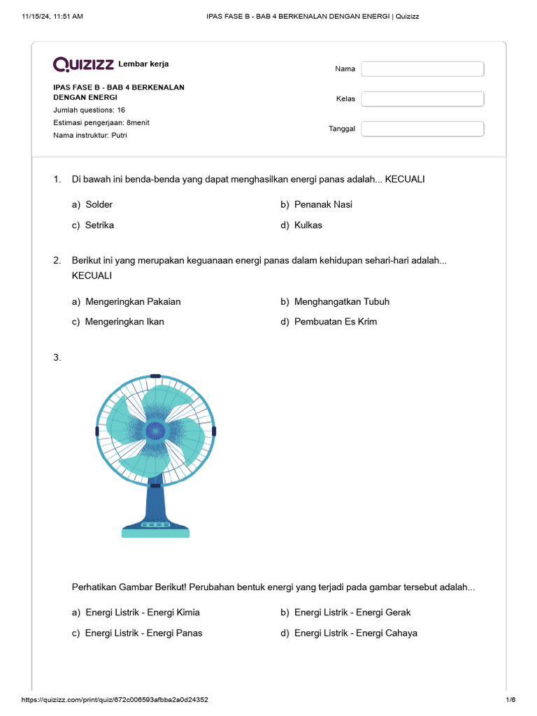 IPAS - BAB 4 BERKENALAN DENGAN ENERGI - Quizizz | PDF