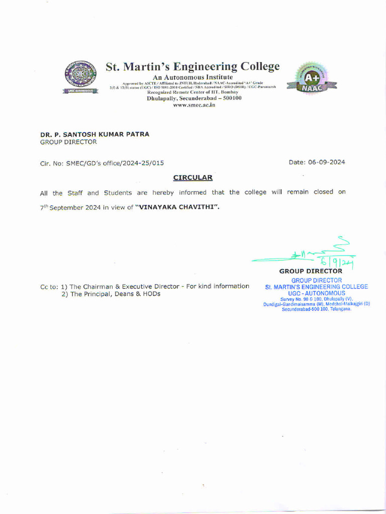 Circular (Holiday) | PDF