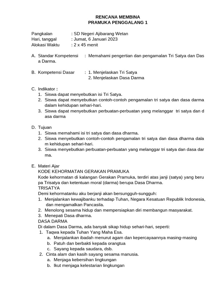 Pengamalan Tri Satya dan Dasa Dharma Pramuka | PDF | Karier & Perkembangan