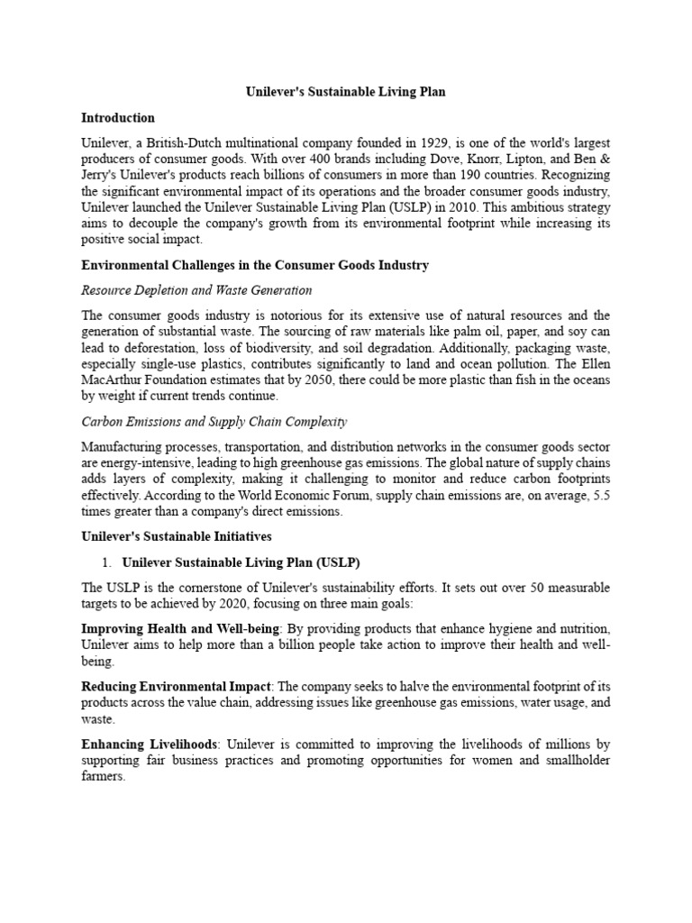 Case Study Unilever's Sustainable Living Plan | PDF | Sustainability ...