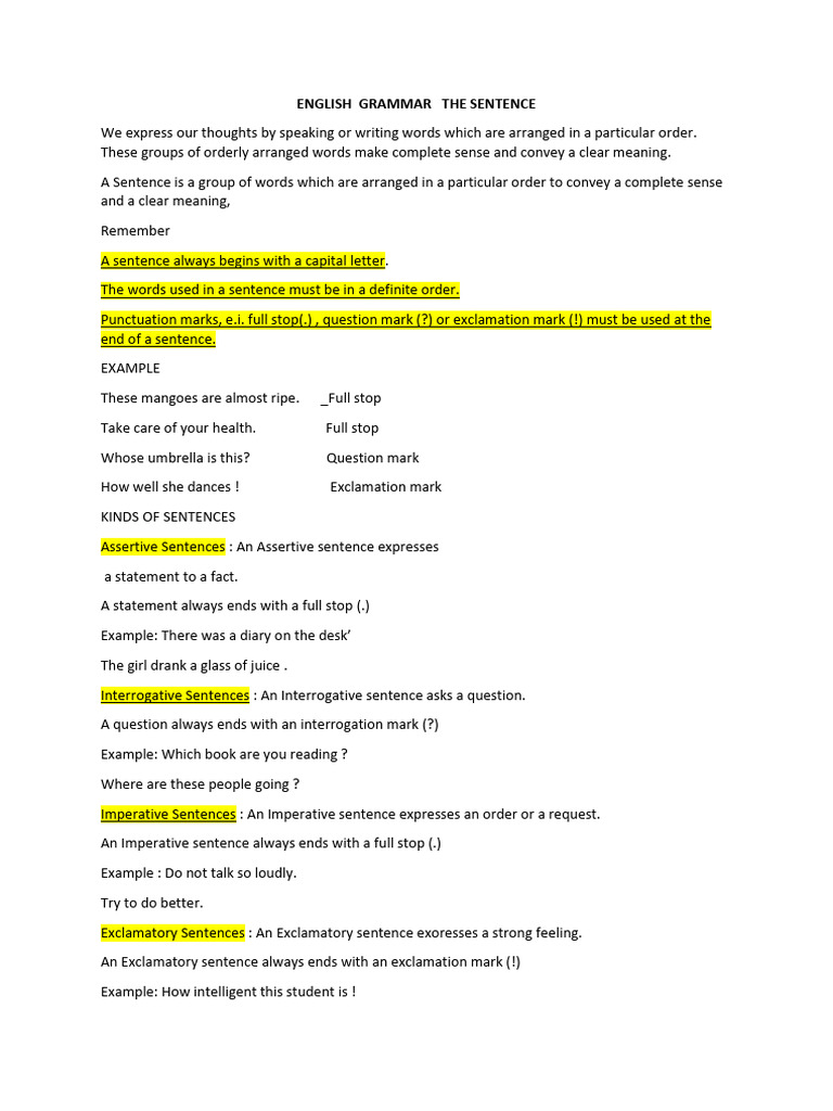 Sentences for Class 5: Types & Examples | PDF | Sentence (Linguistics ...