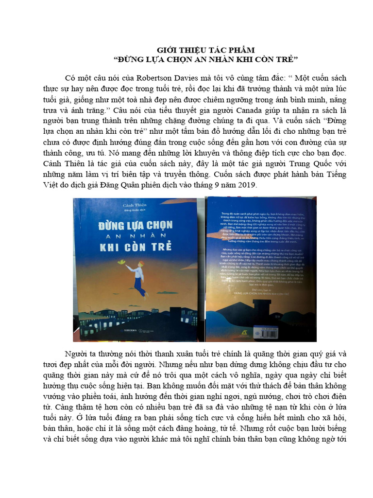 Gioi Thieu Cuon Sach Dung Lua Chon An Nhan Khi Con Tre | PDF