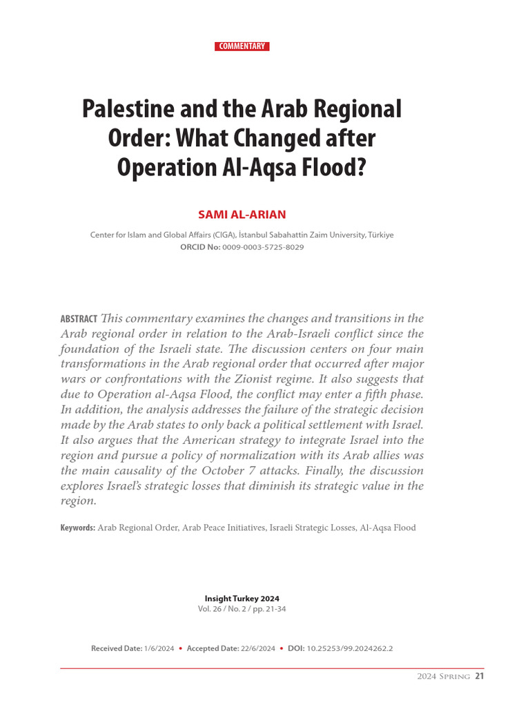 Palestine and The Arab Regional Order - What Changed After Operation Al ...