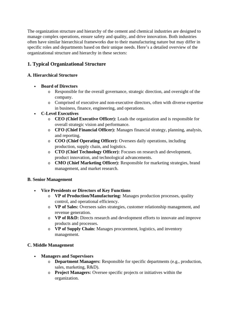 Organization Structure and Hierarchy in Cement and Chemical | PDF ...