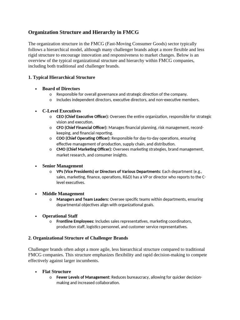 FMCG Organization Structure Overview | PDF | Marketing | Agile Software ...