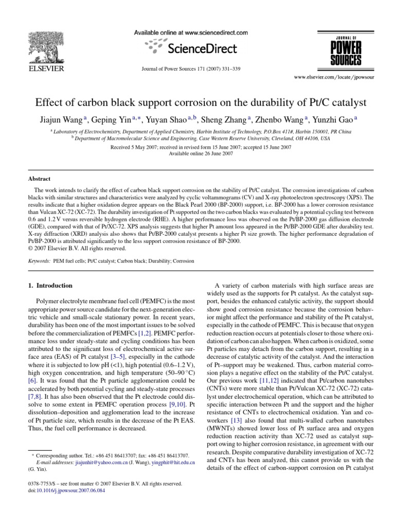 Effect of Carbon Black Support Corrosion On The Durability of PT/C ...