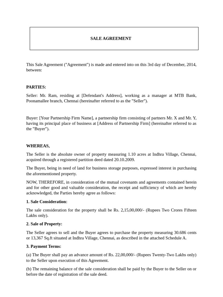 Sale Aggrement | PDF | Procurement | Private Law