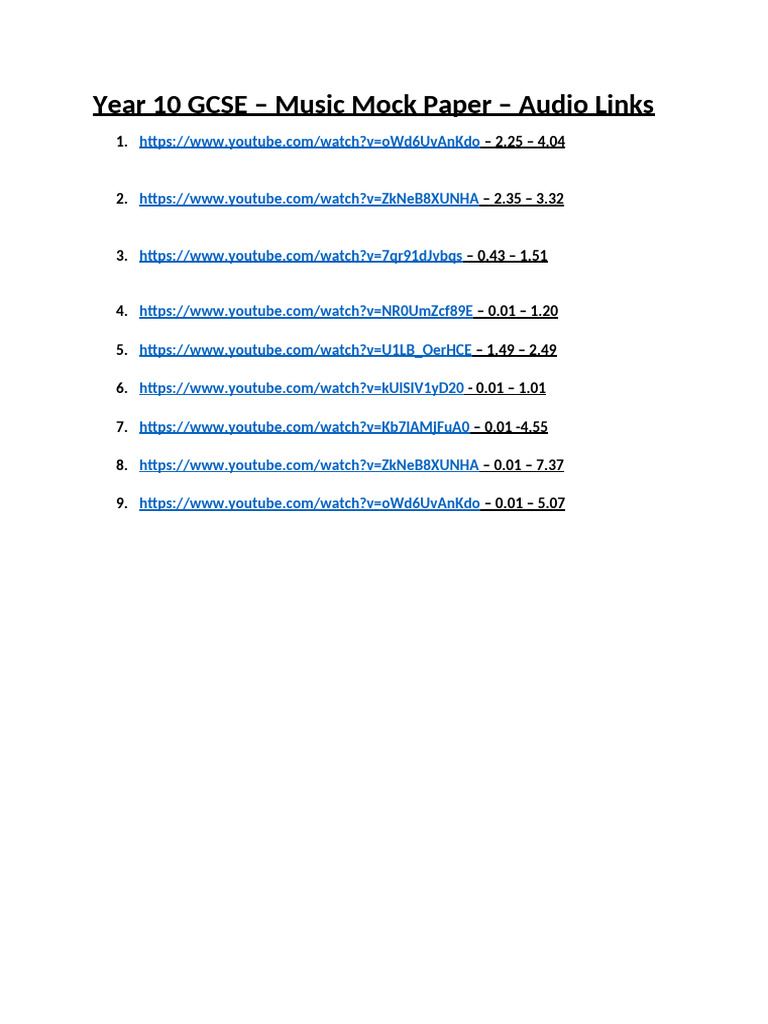 Year 10 Music Mock Paper Links | PDF