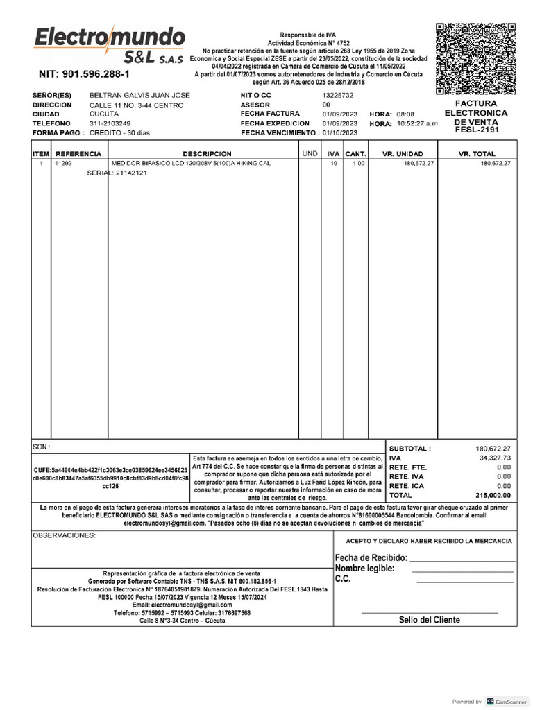 Factura Memdidor Apto 101 | PDF