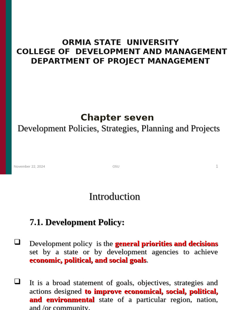 Chapter Seven Development Policies, Planning, Strategies and Projects ...