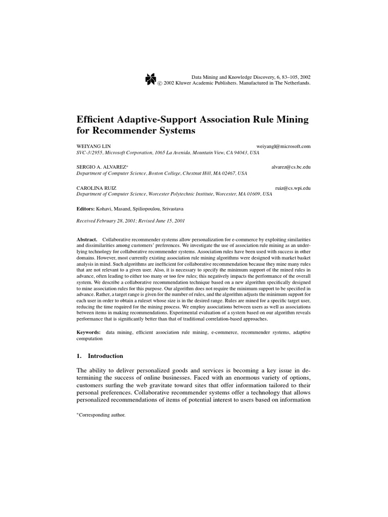 Efficient Adaptive-Support Association Rule Mining | PDF | Information Science | Applied Mathematics
