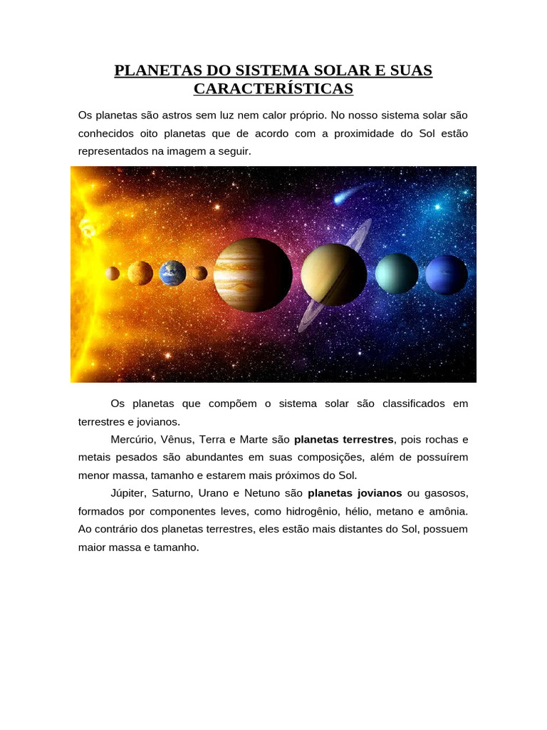 Planetas Do Sistema Solar e Suas Características | PDF | Planetas | Sistema Solar