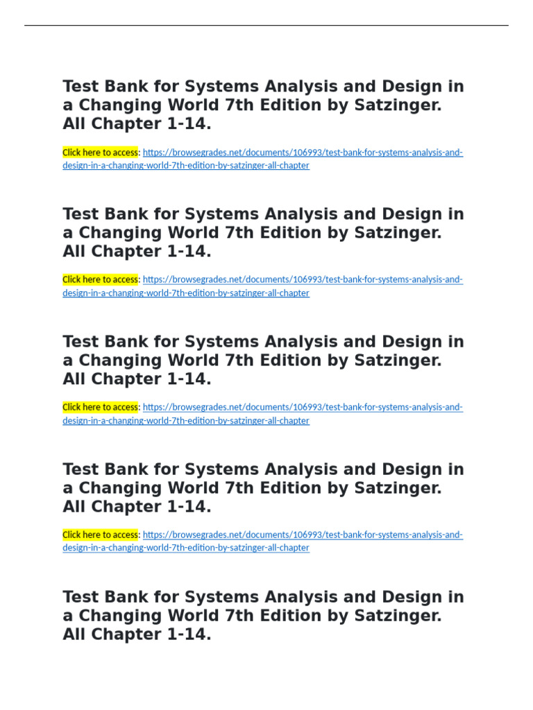 Test Bank For Systems Analysis and Design in A Changing World 7th ...