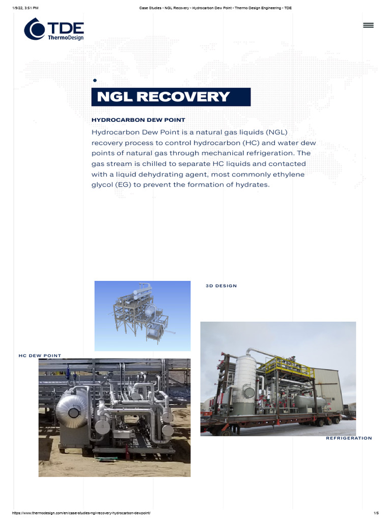 Case Studies - NGL Recovery - Hydrocarbon Dew Point - Thermo Design Engineering - TDE | PDF ...