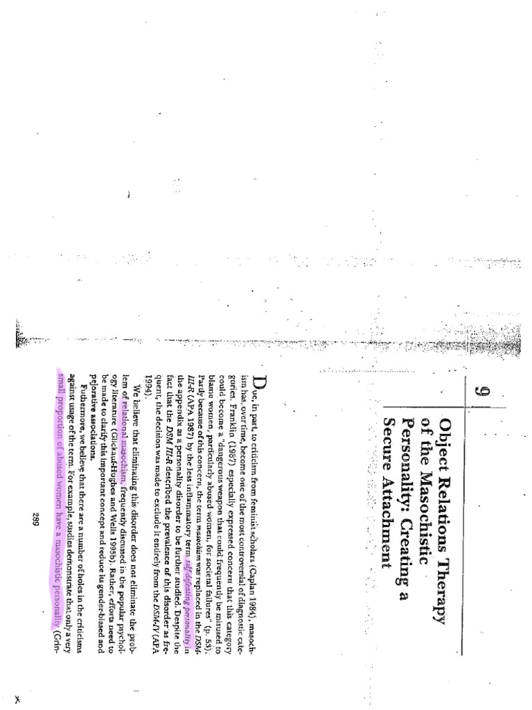 Glickauf-Huges. Object Relations Therapy of The Masochistic | PDF