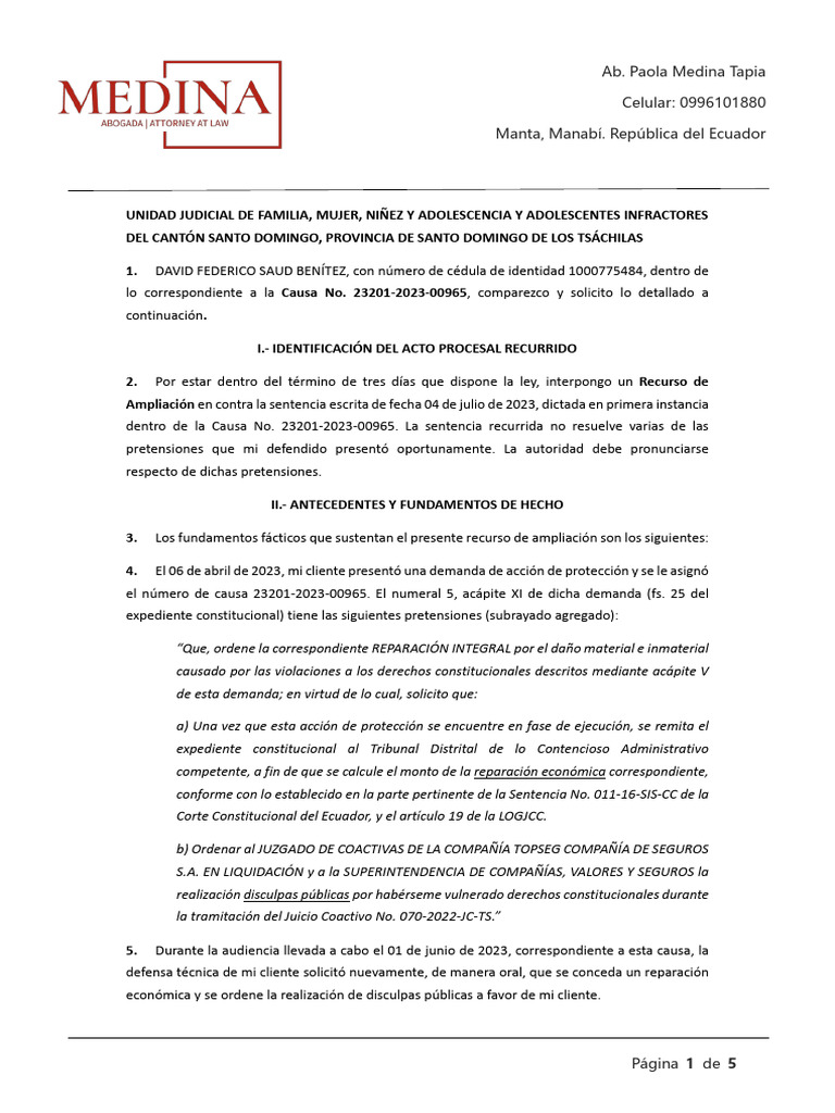 Recurso de Ampliación | PDF | Sentencia (ley) | Ley procesal