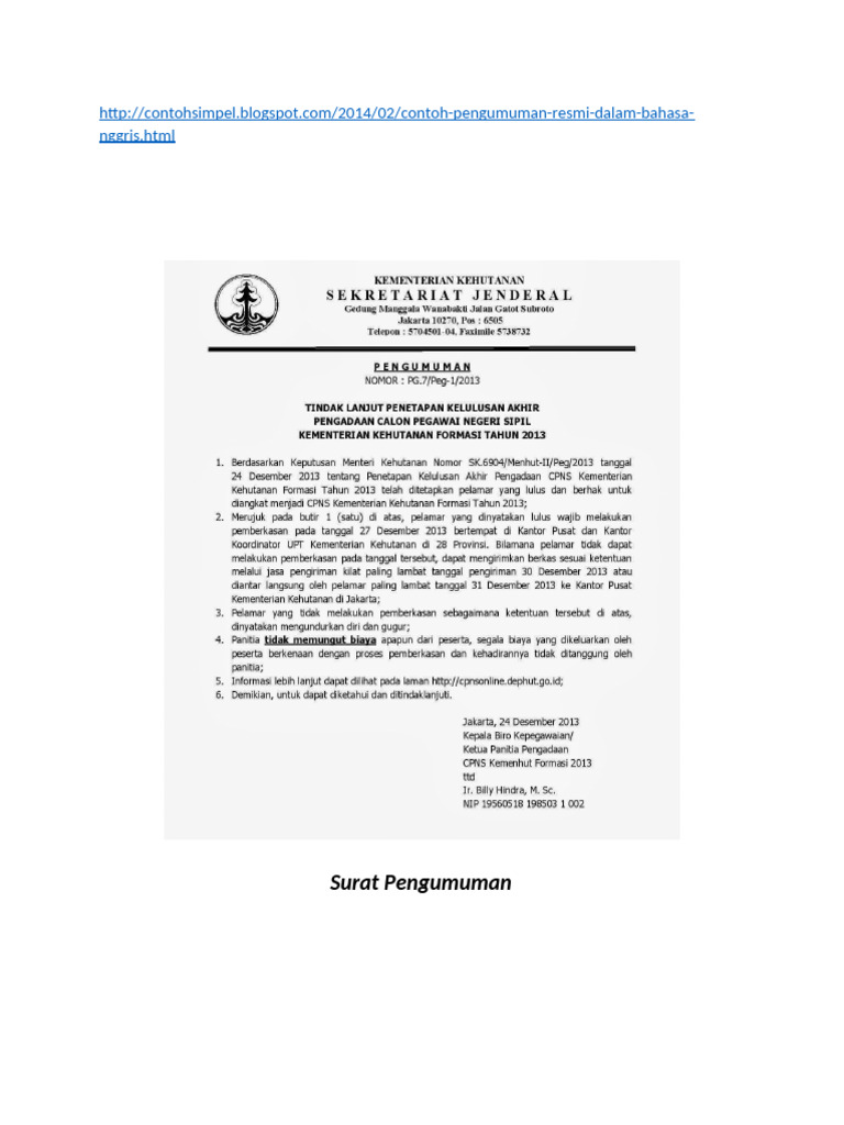 Contoh Pengumuman Resmi - JPG | PDF | Komputer