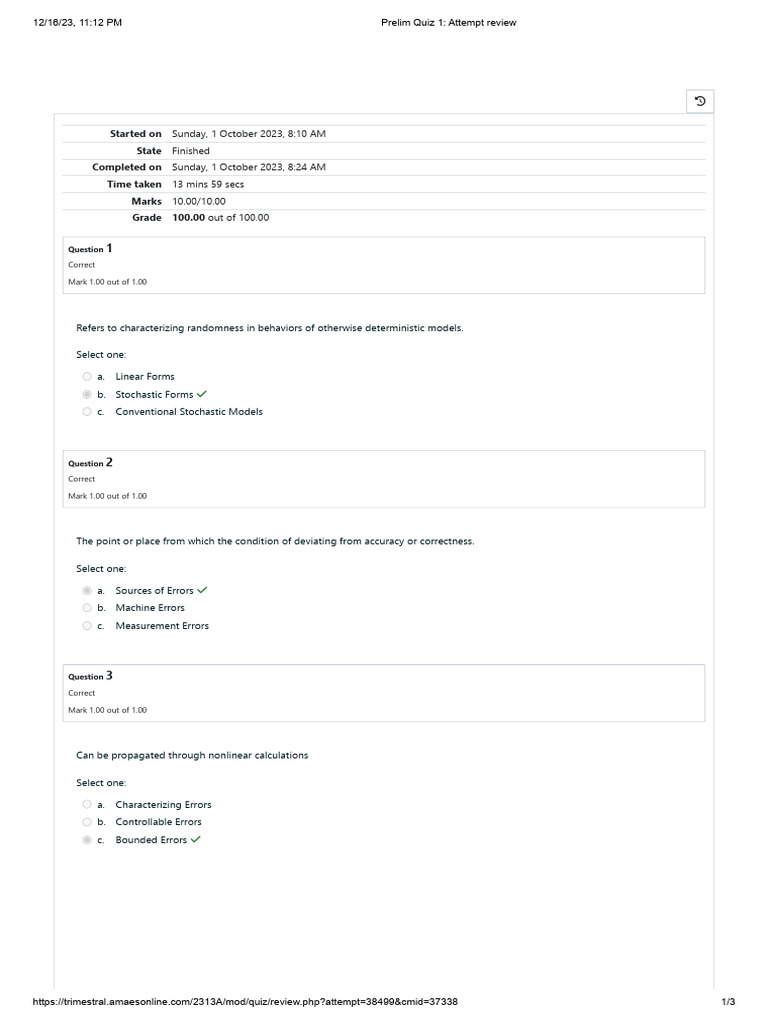 Prelim Quiz 1 - Attempt Review | PDF | Random Variable | Determinism