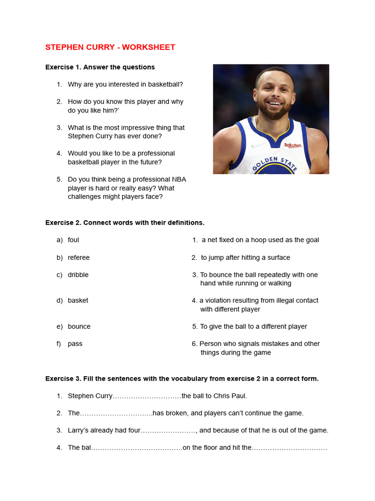 Stephen Curry - Worksheet | PDF | National Basketball Association | Sports
