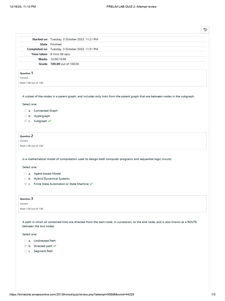 Prelim Lab Quiz 2 - Attempt Review | PDF | Vertex (Graph Theory) | Combinatorics