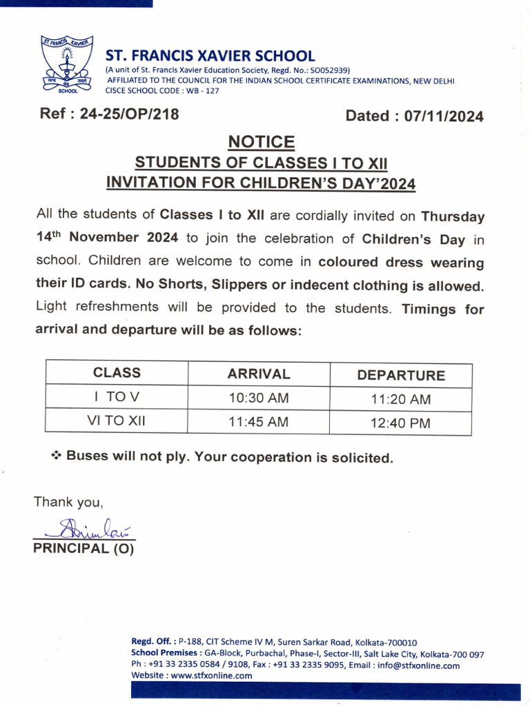 Classes I To Xii - Invitation For Children's Day'2024 | PDF