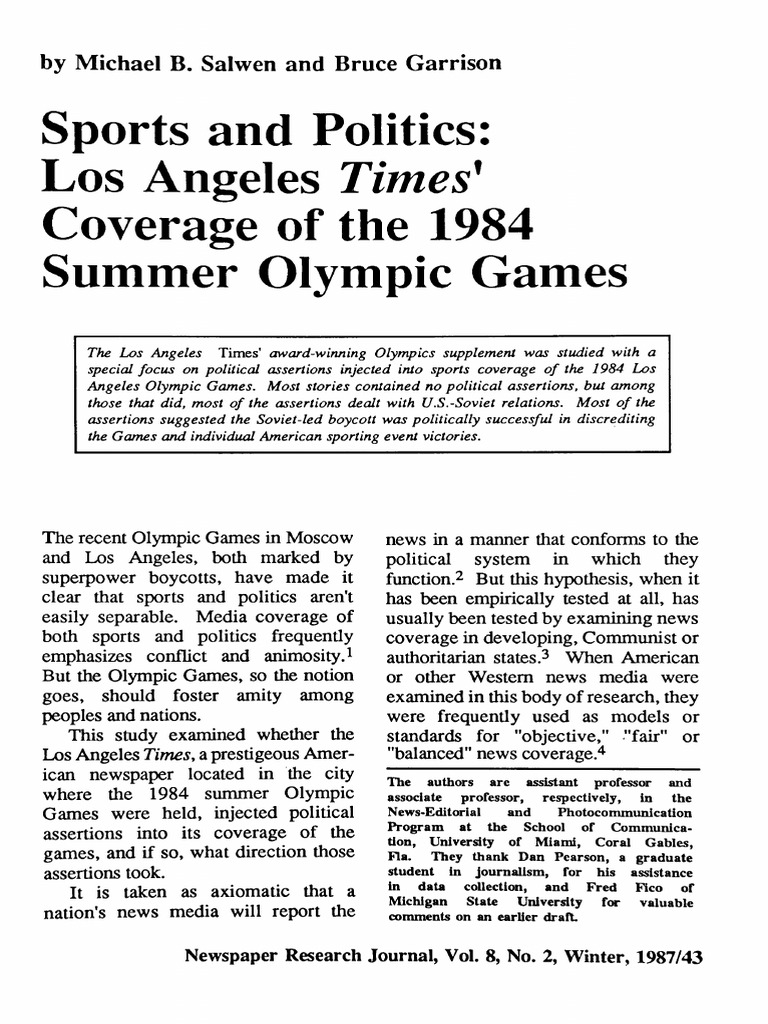 Sports and Politics - Los Angeles Times Coverage of The 1984 Summer ...