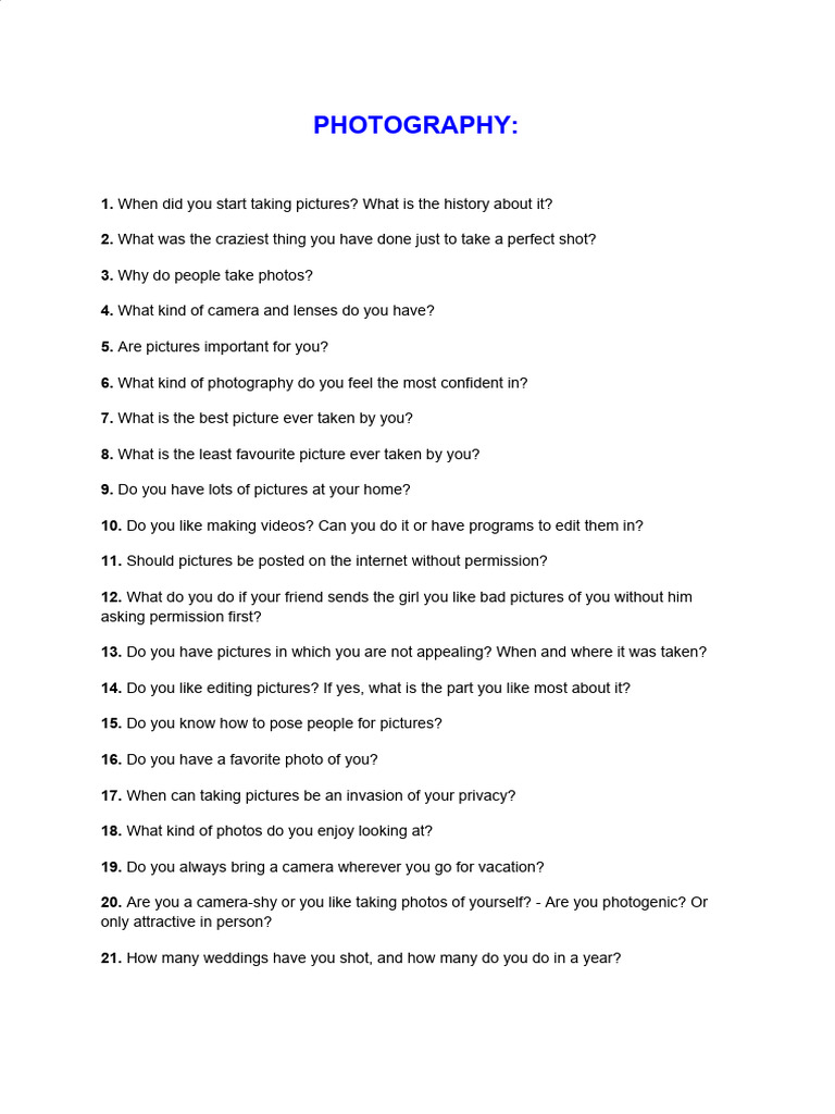 Photography - Questions | PDF | Social Science