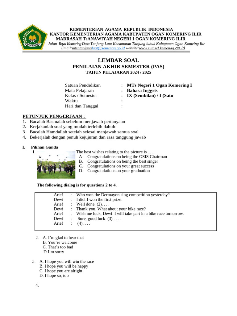 Soal PAS B.Ing Kelas 9 K13 Yuk in | PDF | Tea