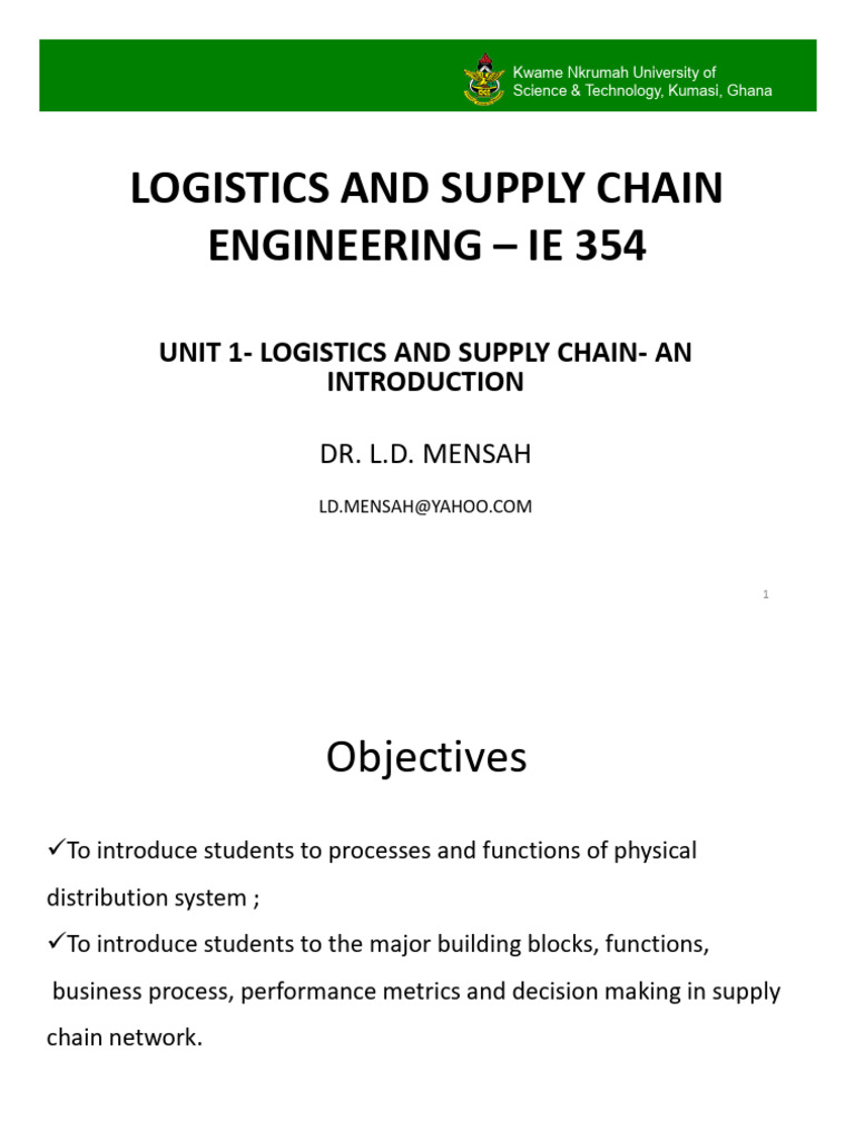 UNIT One - Logistics and Supply Chain - An Introduction | PDF ...
