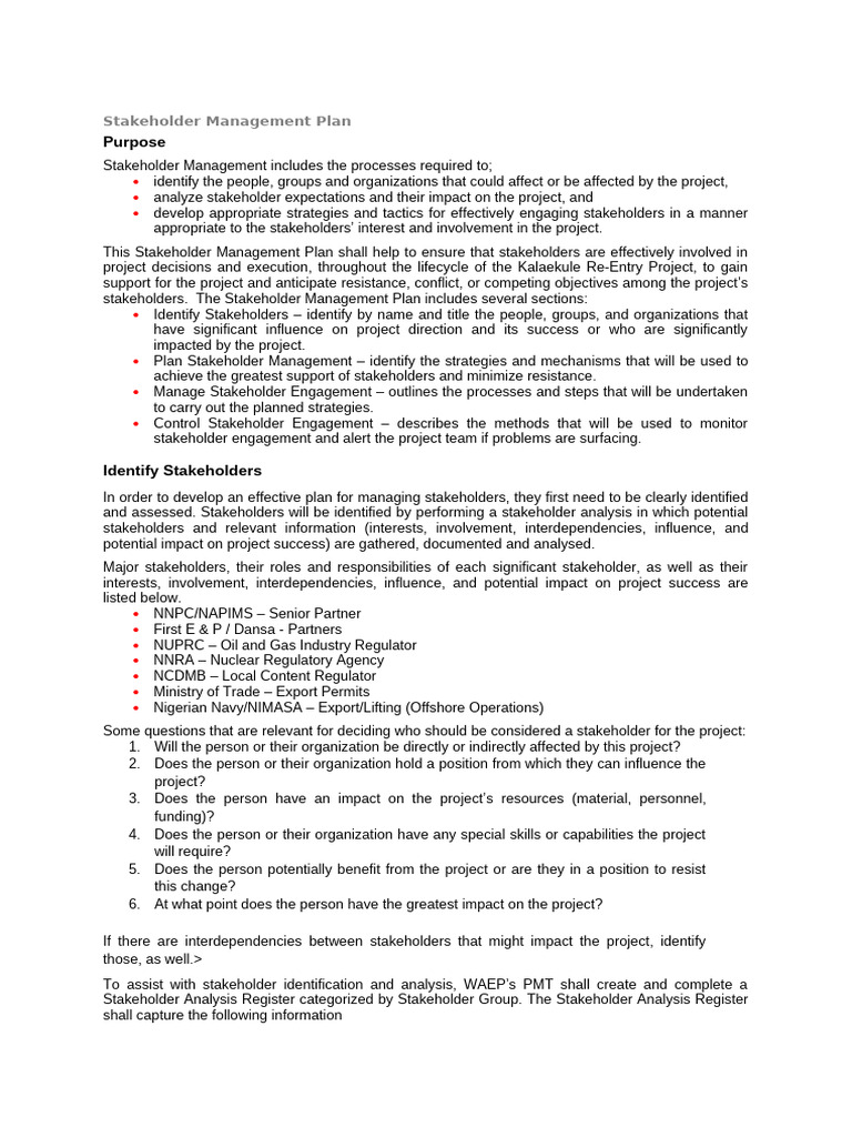 Stakeholder Management Plan Overview | PDF | Life Cycle Assessment ...