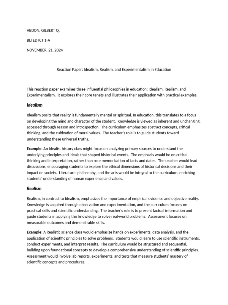 Abdon, Gilbert-Reaction Paper | PDF | Philosophical Realism | Knowledge