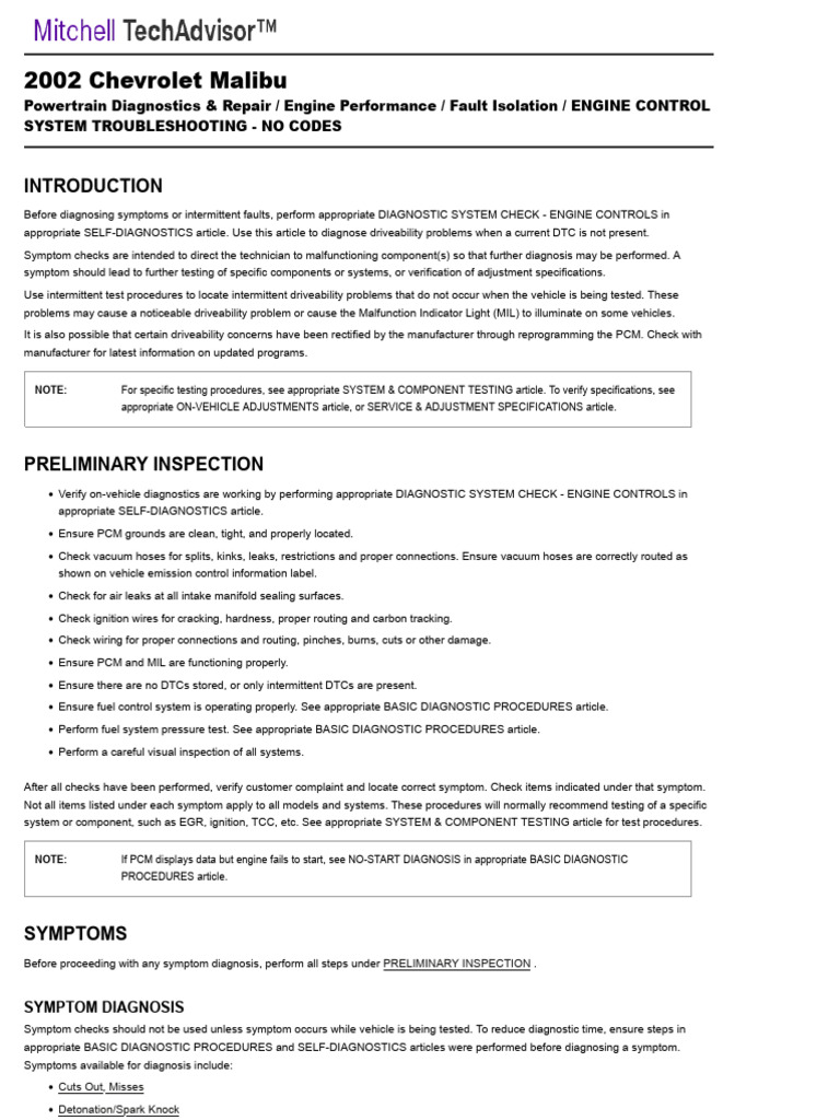 Engine Control System Troubleshooting - No Codes | PDF | Throttle | Electrical Connector