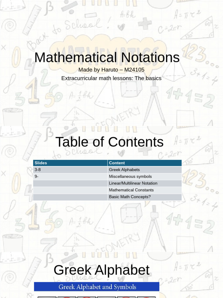 Mathematical Notations | PDF | Teaching Methods & Materials