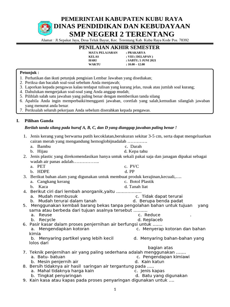 Soal Prakarya Kelas 8 Genap | PDF