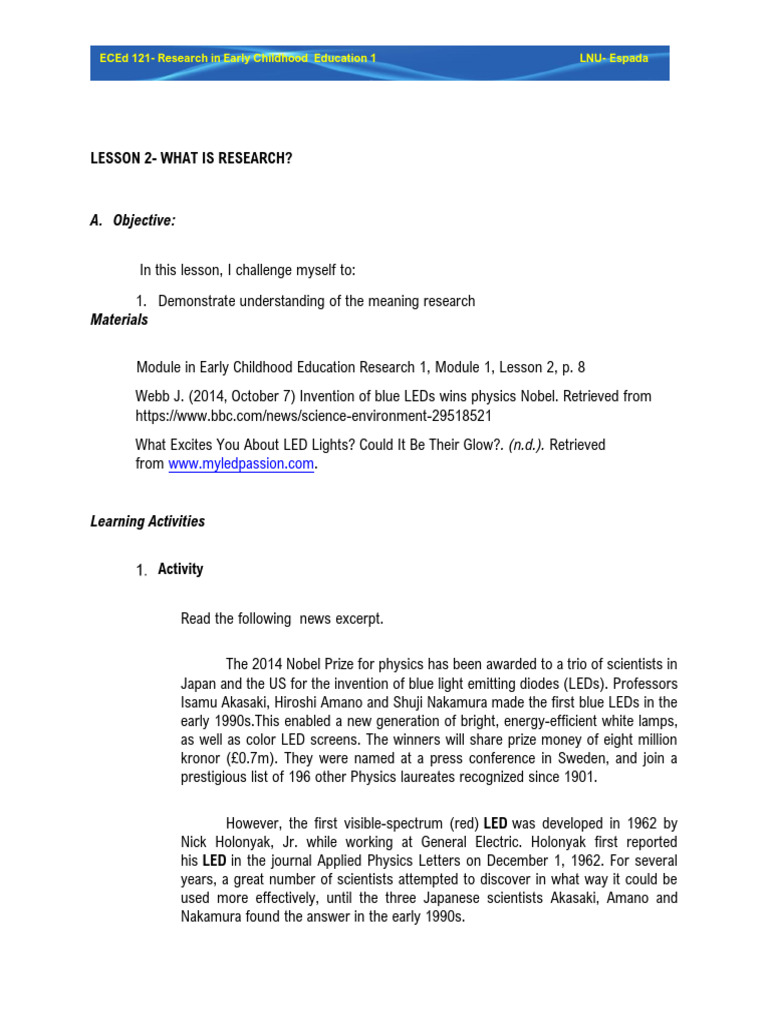 Lesson 2-Eced 121-Module 1 | PDF | Light Emitting Diode | Cognition