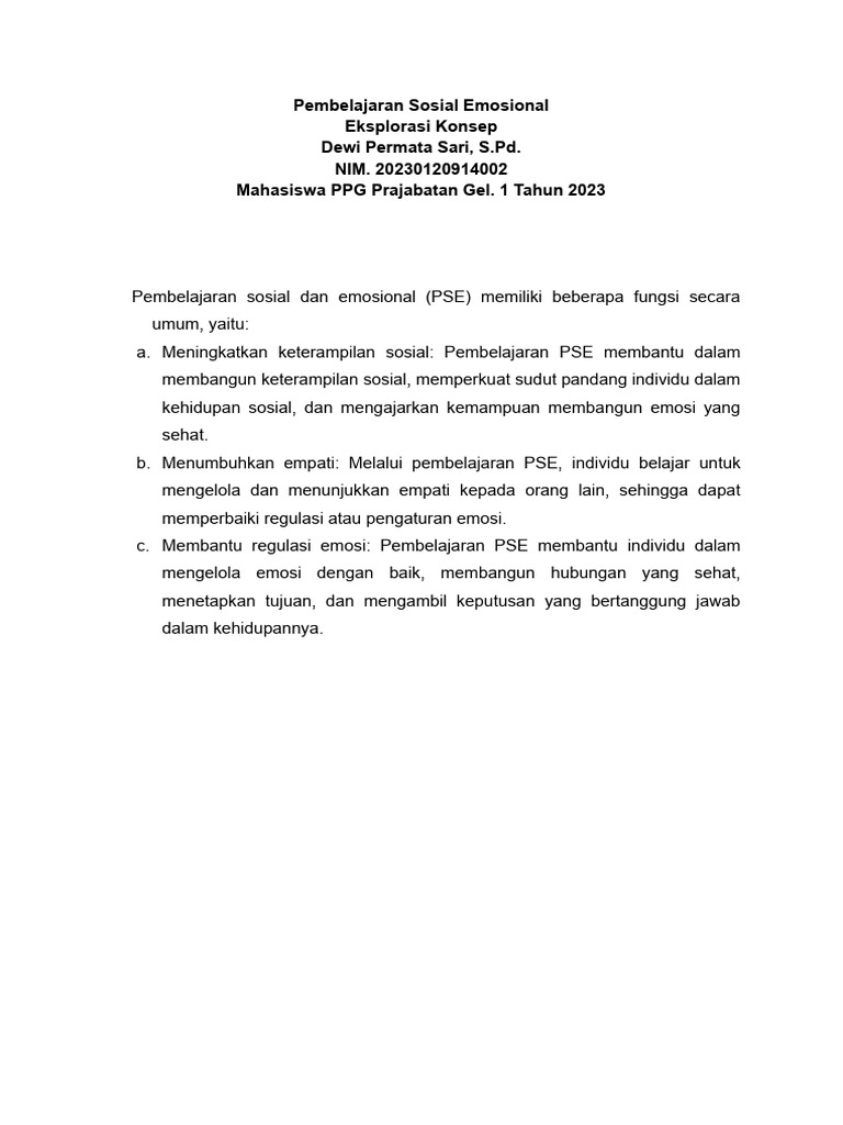 Eksplorasi Konsep - Dewi Permata Sari - Pembelajaran Sosial Emosional | PDF
