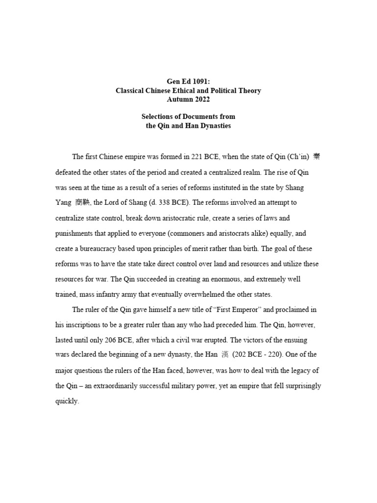 Qin and Han Dynasty Readings | PDF | Han Chinese | Confucianism