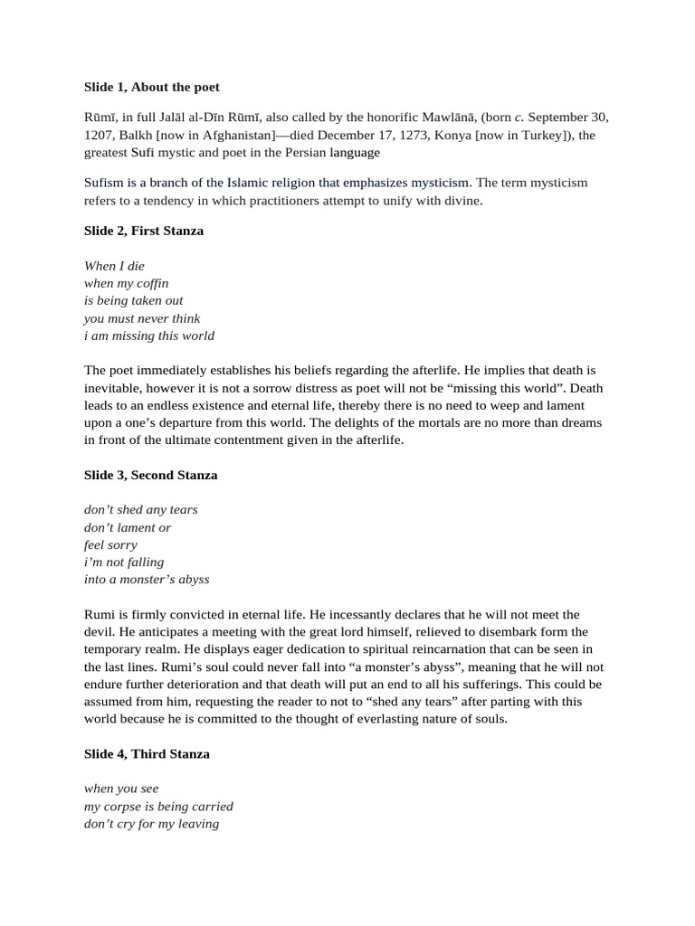 Rumi Presentation Poem Text | PDF | Sufism | Afterlife