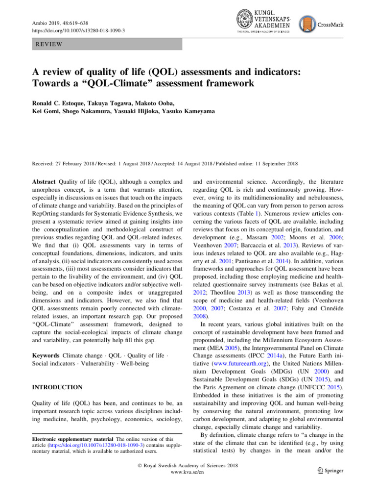 2019 A Review of Quality of Life (QOL) Assessments and Indicators ...
