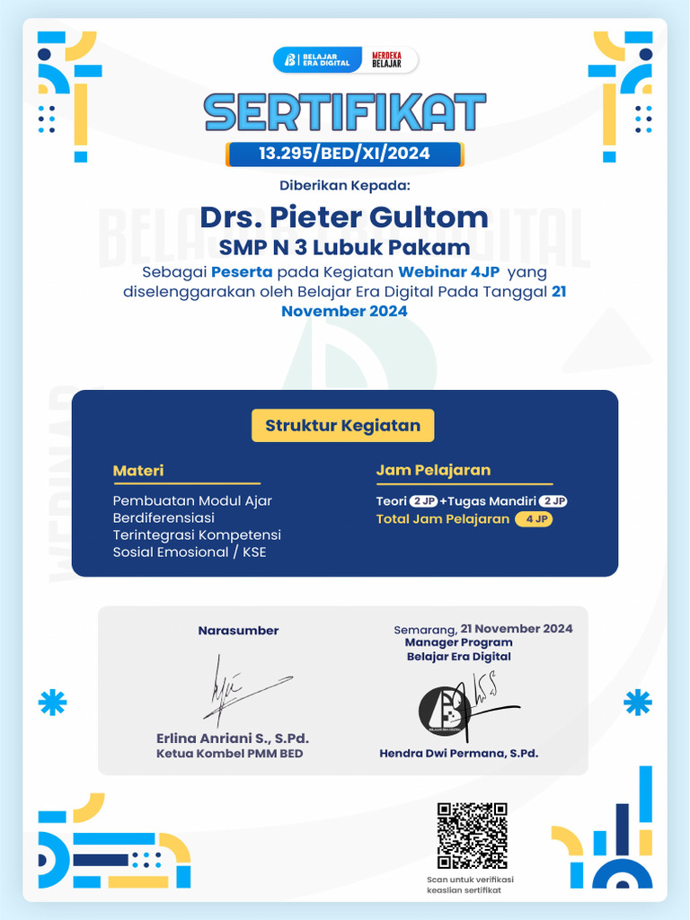 Sertifikat - Drs. Pieter Gultom-1 | PDF