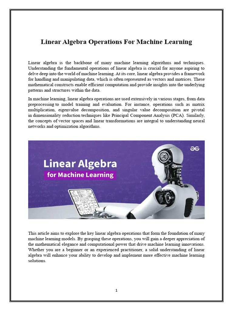 Linear Algebra Operations in Machine Learning | PDF | Eigenvalues And ...
